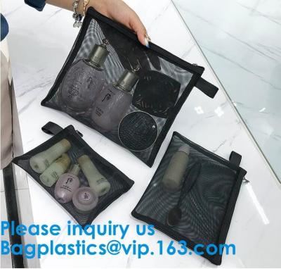 China Black Nylon Mesh Makeup Cosmetic Bag / Small Nylon Mesh Make Up Cosmetic Bag,Mesh Cosmetic Bag Neceser Toiletry Organize for sale