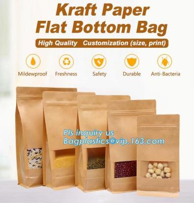 China Kraft paper 3 side seal bag,kraft flat bottom bag, waterproof, moisture resistant, window bag, flat bottom bag,zipper se for sale