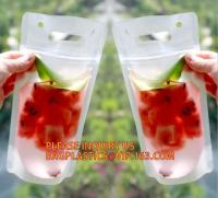 China Beverage Pouch with Plastic Straw Hand-held Clear Zipper Stand Up Juice Drink Bag,Logo Print beverage packaging sack bag for sale