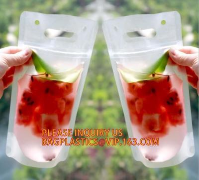 China Beverage Pouch with Plastic Straw Hand-held Clear Zipper Stand Up Juice Drink Bag,Logo Print beverage packaging sack bag for sale