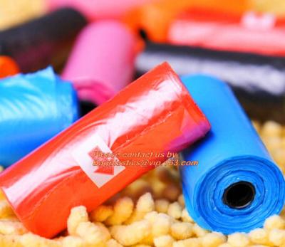 China Custom color pet poop bags bone shape dispenser dog waste bag, Biodegradable doggie poop waste bags, 300bags/roll Tie to for sale