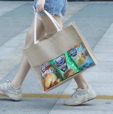 China Beach Tote Shoulder Bag With Interior Pocket, Jute Bags Natural Burlap Joint PVC Wine Grocery Packaging Carrier Jute Bag for sale