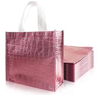 China Rose Gold Gift Non-woven Bags, Bridesmaid Bags, Glossy Glitter Durable Reusable Grocery Bag Tote Bag Handl for sale