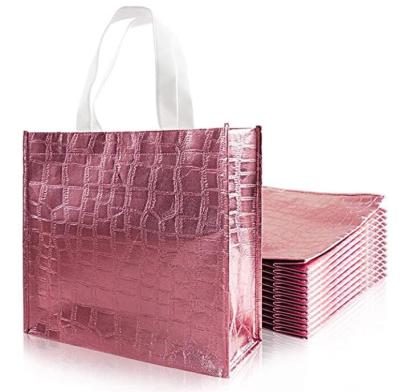 China Rose Gold Gift Non-woven Bags, Bridesmaid Bags, Glossy Glitter Durable Reusable Grocery Bag Tote Bag Handl for sale