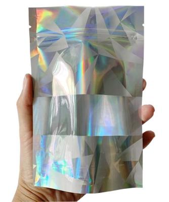 China Bagease pack Recloseable Transparent Front Holographic Stand Up Pouch / Plastic Cosmetic Bag / Nail Polish Packaging for sale