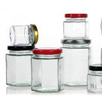 China Hexagon Shaped Honey Jam Jar Glass 180ml /280ml / 380ml 250g 390g 500g Food Jars With Cover for sale