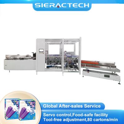 China Automatic Ice Cream Cartoning Machine with High-Speed Rotary Erecting and Zero-Damage Handling for sale