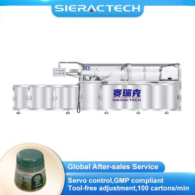China Automatic Formaldehyde Cleaner Cartoning Machine with Anti-Jam Servo Loading for Heavy Bottle Packaging for sale
