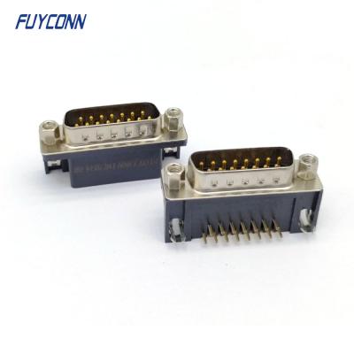 China Right Angle PCB D-SUB Connector Male Plug 15 Pin with 9.4mm Mounting Distance for Industrial Applications for sale