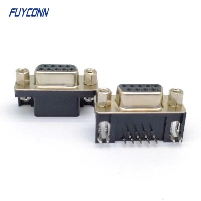 China 9-Pin D-SUB Right Angle PCB Female Connector 8.08mm with Rivet & Lock Screws for RS-232 Applications for sale