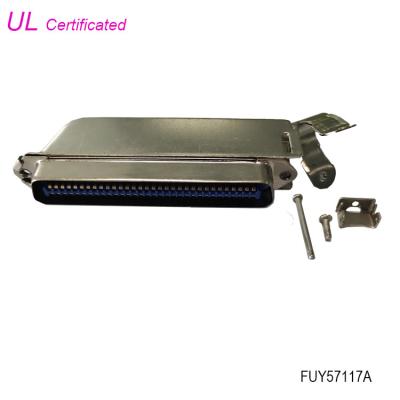 China Amphenol Male 64 Pin Centronics Connector IDC Crimping 32 Pairs with 45 Degree Metal Hood for sale