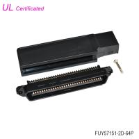 China Black 64-Pin Centronics IDC Connector Male Plug with 2.16mm Centerline and L-Shape Plastic Cover for sale