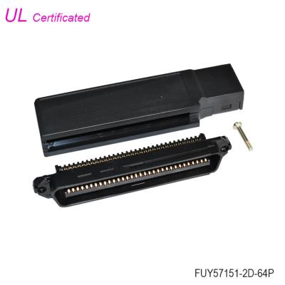 China Black 64-Pin Centronics IDC Connector Male Plug with 2.16mm Centerline and L-Shape Plastic Cover for sale