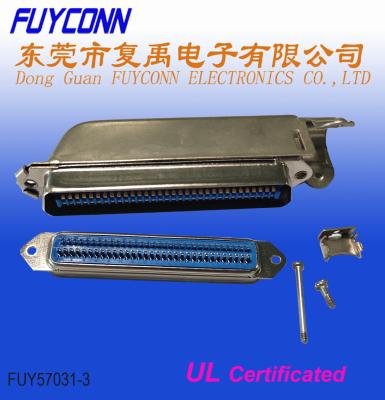 China 64 Pin Centronics Male Plug Connector 32 Pairs Solder Type Right Angle Metal Hood for sale