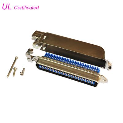 China Amphenol 64-Pin Male Plug Centronics IDC Connector 2.16mm Pitch 90 Degree Cable Exit for sale