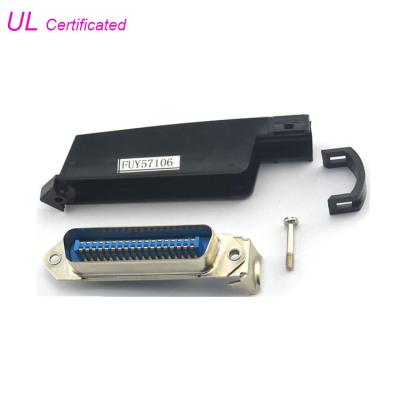 China 36 Pin Centronic Solder Pin Male Connector with 90° Plastic Cover - 2.16mm Centerline, 5A Current Rating for sale