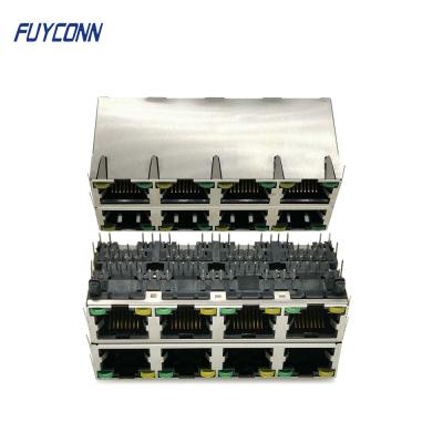 China Phosphor Bronze 2x4 8 Ports 64 Pin Female PCB RJ45 Jack Connector with 1.5A Current Rating and 125V AC Voltage for sale