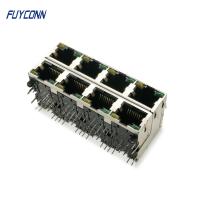 China Phosphor Bronze 2x4 8 Ports 64 Pin Female PCB RJ45 Jack Connector with 1.5A Current Rating and 125V AC Voltage for sale