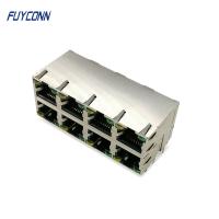 China Phosphor Bronze 2x4 8 Ports 64 Pin Female PCB RJ45 Jack Connector with 1.5A Current Rating and 125V AC Voltage for sale