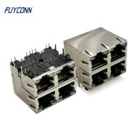 China 2x2 4 Port PCB RJ45 Connector 32 Pin with LED Light - 1.5A 125V AC Shielded Modular Jack for sale