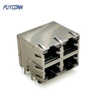 China 2x2 4 Port PCB RJ45 Connector 32 Pin with LED Light - 1.5A 125V AC Shielded Modular Jack for sale