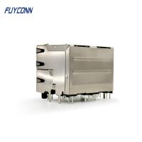 China 2x2 4 Port PCB RJ45 Connector 32 Pin with LED Light - 1.5A 125V AC Shielded Modular Jack for sale
