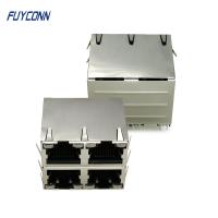 China 2x2 4 Port PCB RJ45 Connector 32 Pin with LED Light - 1.5A 125V AC Shielded Modular Jack for sale