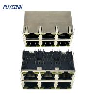 China 2x3 6 Ports Female RJ45 PCB Modular Jack Connector 48 Pin with Yellow LED - 1.5A 125V Rating for sale