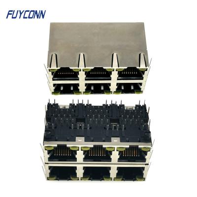 China 2x3 6 Ports Female RJ45 PCB Modular Jack Connector 48 Pin with Yellow LED - 1.5A 125V Rating for sale