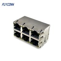 China 2x3 6 Ports Female RJ45 PCB Modular Jack Connector 48 Pin with Yellow LED - 1.5A 125V Rating for sale