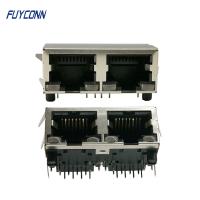 China 2 Port 16 Pin Right Angle PCB RJ45 Connector with PBT Insulator - 125V AC Rating, 1.5A Current for sale