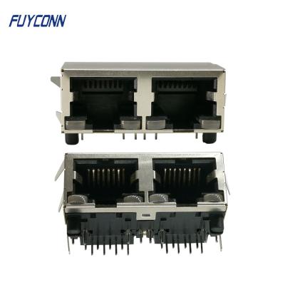 China 2 Port 16 Pin Right Angle PCB RJ45 Connector with PBT Insulator - 125V AC Rating, 1.5A Current for sale