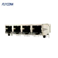 China 4-Port Shielded RJ45 Modular Jack Connector 32-Pin Right Angle PCB Mount with LED Indicators 1.5A 125V for sale