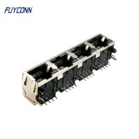 China 4-Port Shielded RJ45 Modular Jack Connector 32-Pin Right Angle PCB Mount with LED Indicators 1.5A 125V for sale