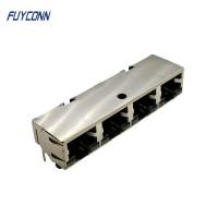 China 4-Port Shielded RJ45 Modular Jack Connector 32-Pin Right Angle PCB Mount with LED Indicators 1.5A 125V for sale