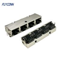 China 4-Port Shielded RJ45 Modular Jack Connector 32-Pin Right Angle PCB Mount with LED Indicators 1.5A 125V for sale
