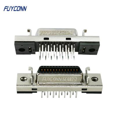 China 26 Pin SCSI Female Connector Right Angle PCB Mount 1.27mm Pitch with Fixness Hanger for sale