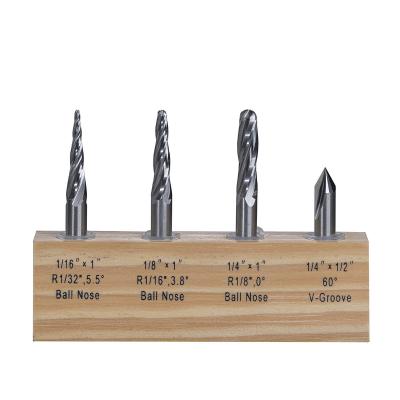 China 4Pc 1/4 3D Carving Bit Solid Carbide Drill Bits For Hardened Steel for sale