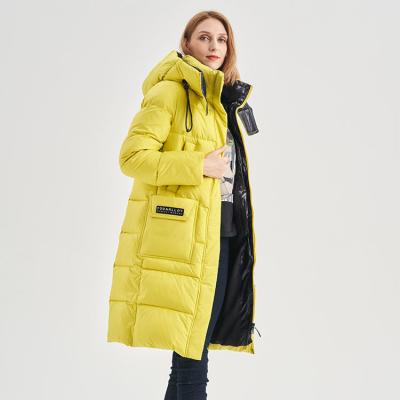 China FODARLLOY Women's Winter Down Coats Jacket Yellow Women's Zipper Slim Hooded Coat Female Warm Parkas Long Puffer Jacket for sale