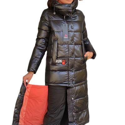 China FODARLLOY Shine High Quality ladies warm hooded fur collar cotton-padded clothes slim long cotton winter jackets women coats for sale