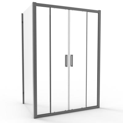 China Stainless Steel Gun Gray Brushed Color Double Sliding Door With Side Panel for sale