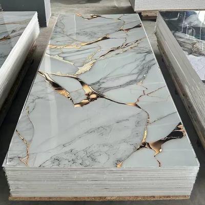 China Pvc Wpc Well Uv Wall Panel Marble Sheet Gold and White Large Effect PVC PANEL WALL Panels Pvc for sale