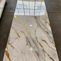 China 10mm Pvc Shower Marble High Gloss Wall Pvc Panels Panel Bathroom Sticker with Light Led Marble 2800mm Decor Panel Pvc for sale