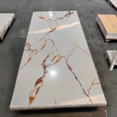 China Entertainment Luxury White Marble Pvc Wall Panels Gold Pvc Wall Decor Design for sale