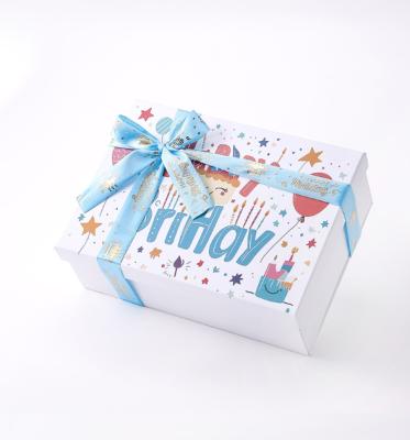 China Custom Birthday Folding Gift Box with Blue Bow - Paper Packaging for Parties, 6-Step Quality Control, Custom Sizes for sale
