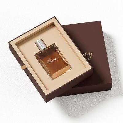 China Custom Perfume Packaging Box with Drawer Design - Sandalwood Brown Corrugated Gift Box with Custom Logo Printing and UV Coating Options for sale