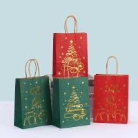 China Custom Christmas Kraft Paper Shopping Bags with Gold Foil Stamping - Red Green Holiday Packaging 8-12 inch Sizes for sale