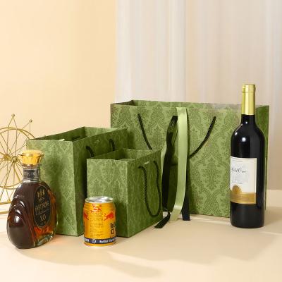 China Custom Green Kraft Paper Tote Bags with Logo Printing - Custom Sizes & Eco-Friendly Packaging Solutions for sale