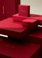 China Luxury Red Satin Gift Box Set with Custom Gold Foil Printing - Stackable Design with Reinforced Edge Protection for sale