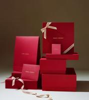 China Luxury Red Satin Gift Box Set with Custom Gold Foil Printing - Stackable Design with Reinforced Edge Protection for sale